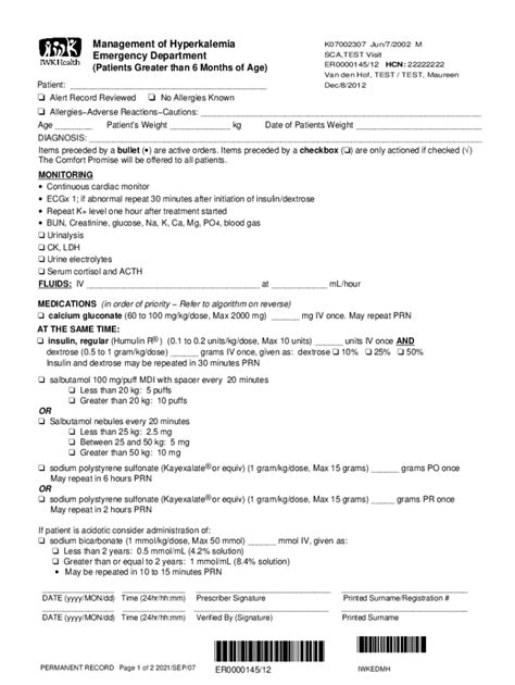 Fillable Online Management Of Hyperkalemia Emergency Department Fax Email Print Pdffiller