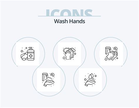 Wash Hands Line Icon Pack 5 Icon Design Hands Spray Alcohol Hands