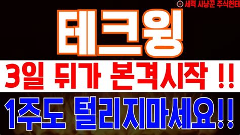 테크윙 3일 뒤가 본격시작 1주도 털리지마세요 Youtube