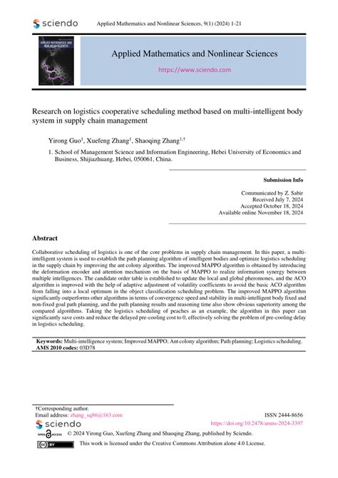 Pdf Research On Logistics Cooperative Scheduling Method Based On Multi Intelligent Body System