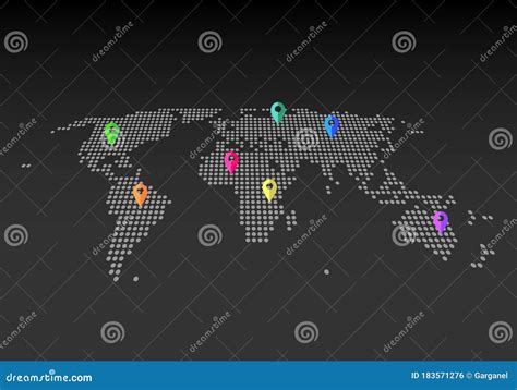 Travel And Transportation Dotted World Map With Color Pointers Vector