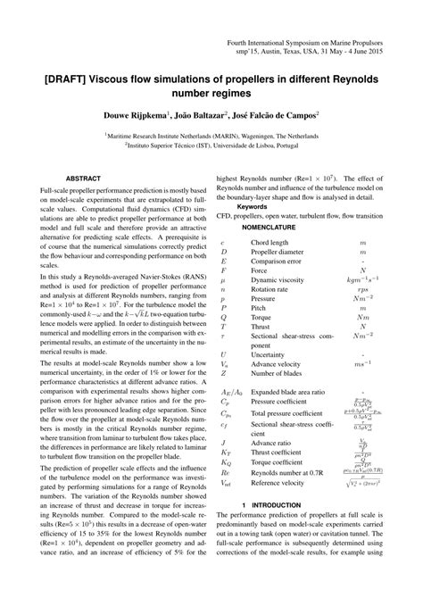 Pdf Viscous Flow Simulations Of Propellers In Different Reynolds