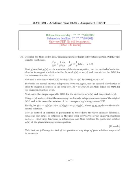 Assignment 4 Pdf Ordinary Differential Equation Equations