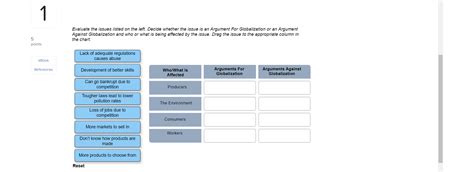 solved evaluate the issues listed on the left decide