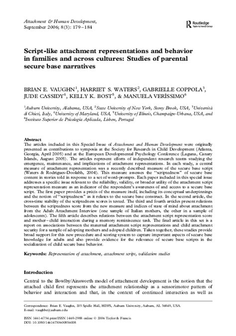 Pdf Script Like Attachment Representations And Behavior In Families