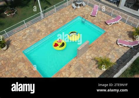 Top View Of Smile Emoji Float At Swimming Pool Float Smile Emoji