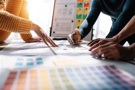 Close Up View Of Brainstorm Team Of Creative Web Graphic Designer Ux Developer And Ui Designer