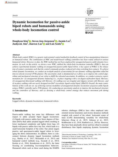 Pdf Dynamic Locomotion For Passive Ankle Biped Robots And Humanoids Using Whole Body