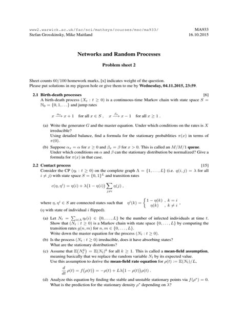Networks And Random Processes Problem Sheet 2