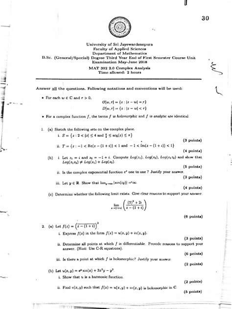2018 Mat 302 20 Complex Analysis Download Free Pdf Complex