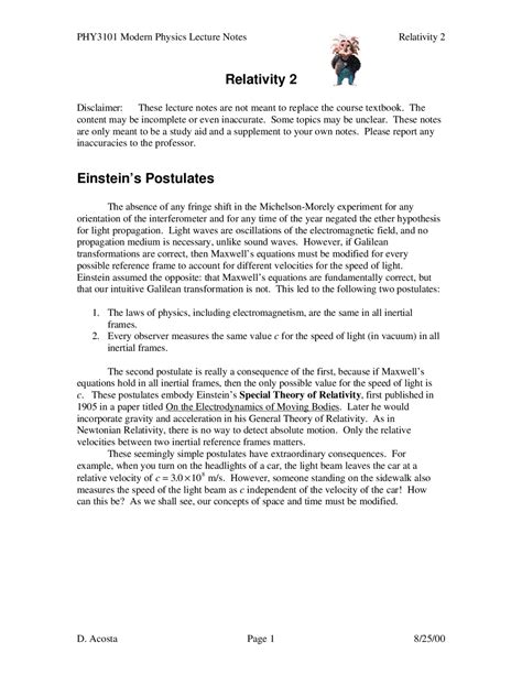 Lecture Notes On Relativity 2 Introductions Modern Physics Phy 3101