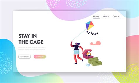 자유 방문 페이지 템플릿을 탈출 골든 케이지에서 탈출의 여성 꿈 연과 함께 달리는 재미있는 여자 갇힌에 대한 스톡 벡터 아트 및 기타 이미지 Istock