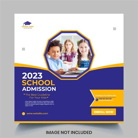 학교 입학 소셜 미디어 게시물 및 배너 디자인 프리미엄 벡터