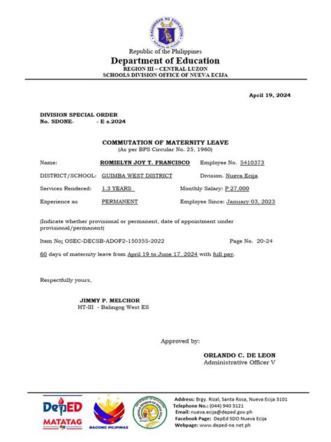 Commutation Of Maternity Leave Pdf