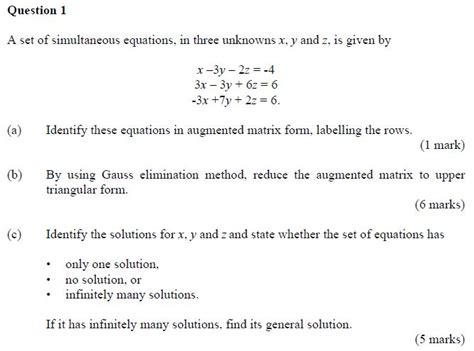 solved question 1 a set of simultaneous equations in three