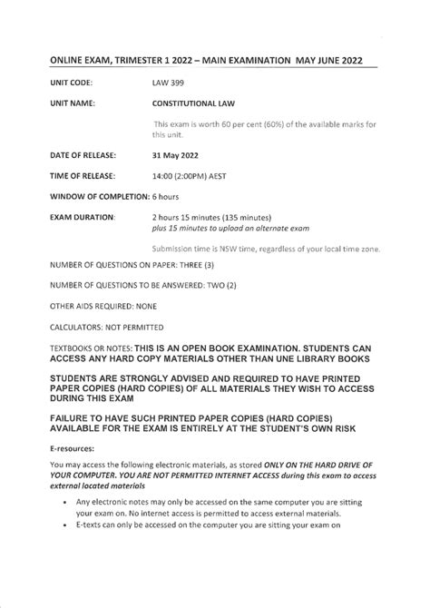Law399 2022 Exam Main End Of Trimester May June Online Exam Trimester 1 2022 — Main