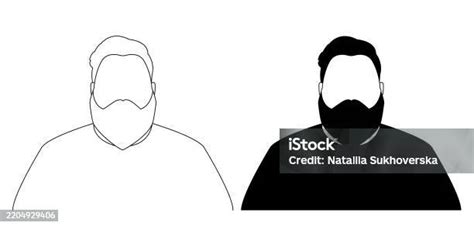 수염을 기른 남자의 실루엣을 그린 프로필 일러스트 수염을 기른 옆모습 삽화를 가진 거구의 개요 흑인과 백인 과체중 남자 아바타 사진 T 셔츠에 대한 스톡 벡터 아트 및 기타