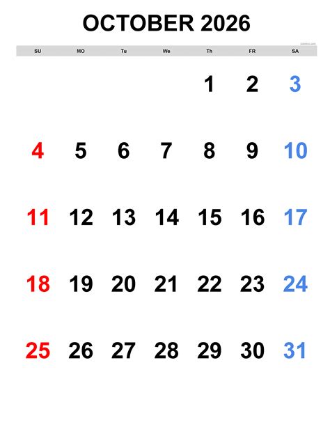 October 2026 Calendar With Notes Printable