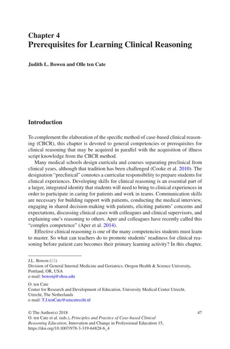 Pdf Prerequisites For Learning Clinical Reasoning