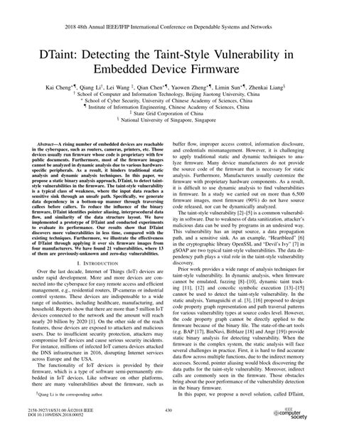 PDF DTaint Detecting The Taint Style Vulnerability In Embedded Device Firmware