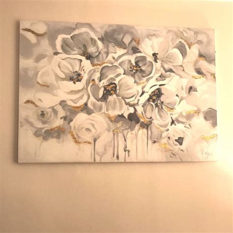 کمدا قیمت و خرید تابلوی نقاشی هنر دست رنگ سفید طوسی روشن با ورق طلا