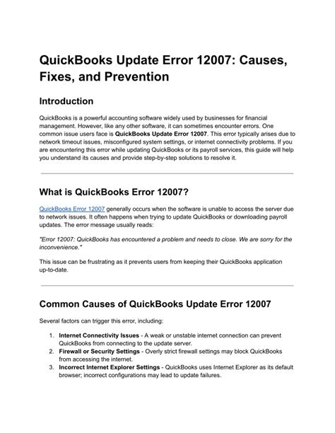 Ppt Quickbooks Update Error 12007 Causes Fixes And Prevention