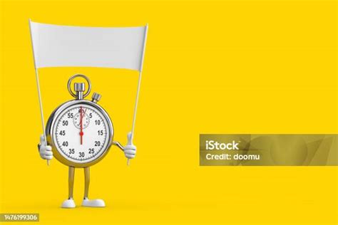 현대 스톱워치 만화 사람 캐릭터 마스코트와 디자인을위한 여유 공간이있는 빈 흰색 빈 배너 3d 렌더링 3차원 형태에 대한 스톡