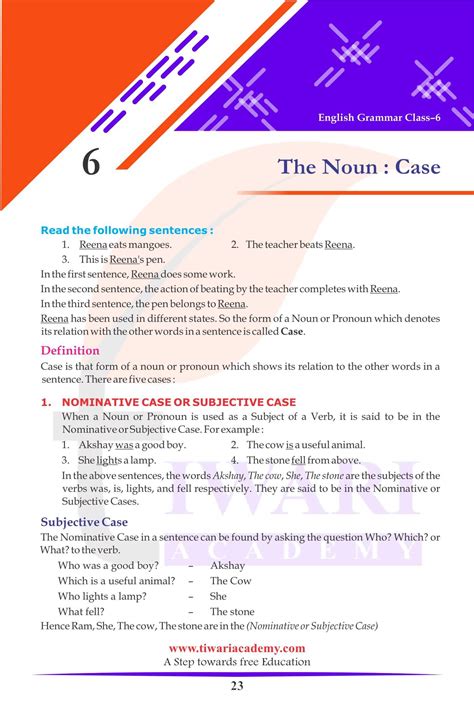Class 6 English Grammar Chapter 6 The Noun Case Updated For 2025 26