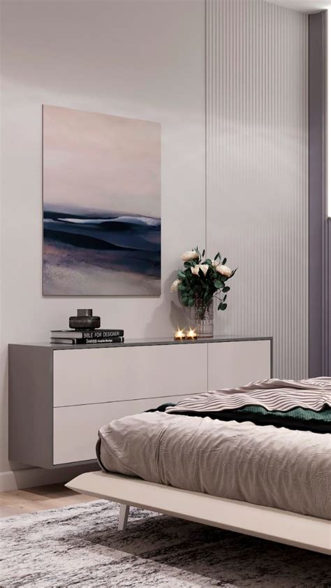 Интерьер спальни в ЖК Фестиваль парк Спальня с серыми стенами Интерьеры спальни Интерьер