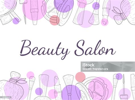 뷰티 살롱 배너 템플릿 화장품 및 미용 배경 메이크업 아티스트 개체 벡터 일러스트 그리기에 대한 스톡 벡터 아트 및 기타 이미지
