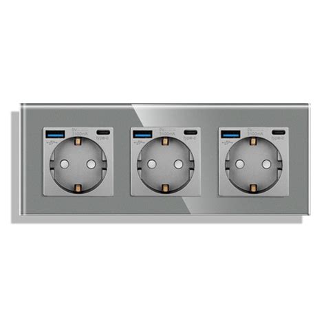 Розетка электрическая с Usb Type C Ac 3 пост 16А рамка 86 228mm стекло 5 вольт 3 1a купить на