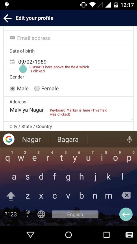 Keyboard Cursor Is Showing Above The Field Where The Focus Actually Is