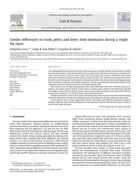 Pdf Gender Differences In Trunk Pelvis And Lower Limb Kinematics