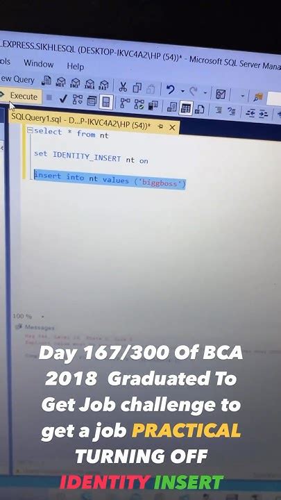 Turning Off Identity Insert Identityinsert Shorts Bca Youtube