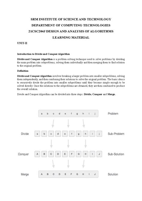 21csc204j Design And Analysis Of Algorithms Divide And Conquer