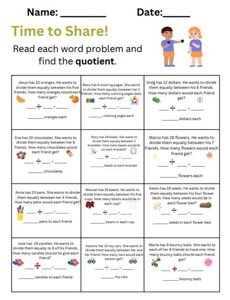 Time To Share Quotient Word Problems Time To Share Quotient Word Problems