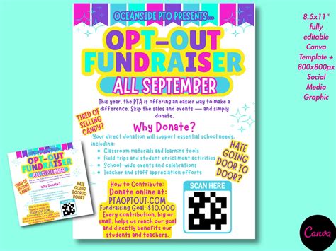 Editable Opt Out Fundraiser Flyer Canva Template For Pta Pto No Sell