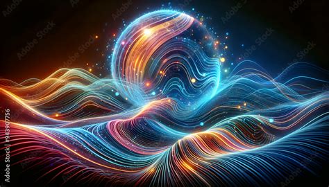 3d Glowing Abstract Wave Patterns Representing Digital Transformation