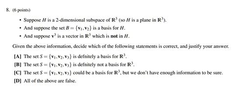 solved 8 6 points suppose h is a 2 dimensional subspace of rj s0 h