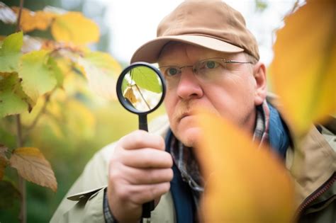 Premium Photo Forester Analyzing Leaf Disease With A Magnifying Glass