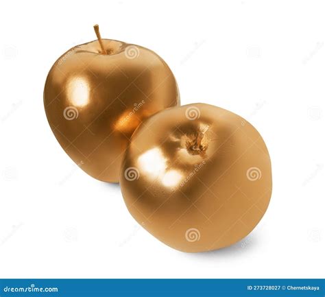Shiny Stylish Golden Apples On White Background Stock Image Image Of Design Isolated 273728027