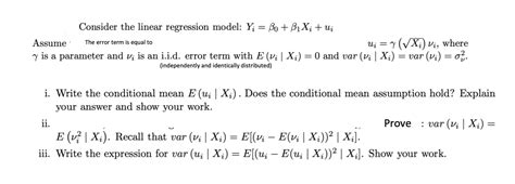 Solved Consider The Linear Regression Model Yiβ0β1xiui