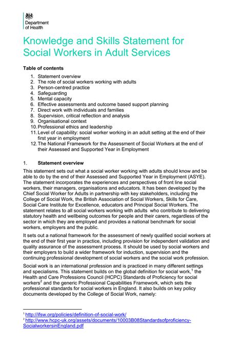 Knowledge And Skills Statement For Social Workers In Adult