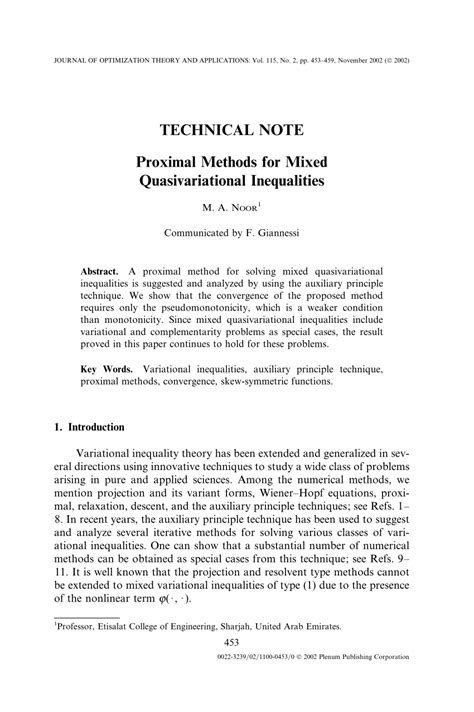 Pdf Proximal Methods For Mixed Quasivariational Inequalities