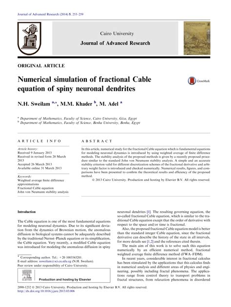 Pdf Numerical Simulation Of Fractional Cable Equation Of Spiny