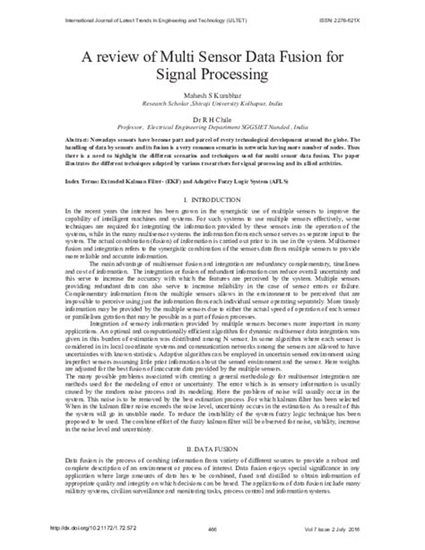 Pdf A Review Of Multi Sensor Data Fusion For Signal Processing