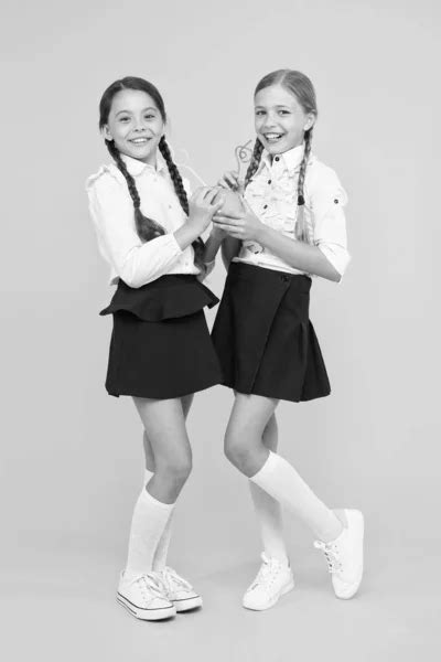 Friendship Goals Cute School Girls With Books First Day At School