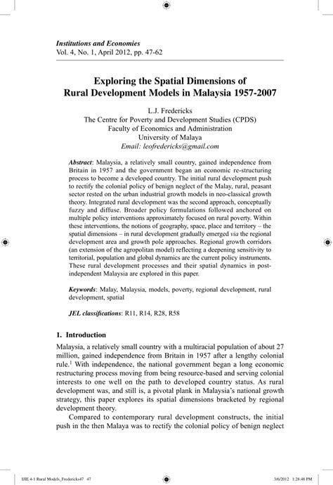 Pdf Exploring The Spatial Dimensions Of Rural Development Models In Malaysia 1957 2007
