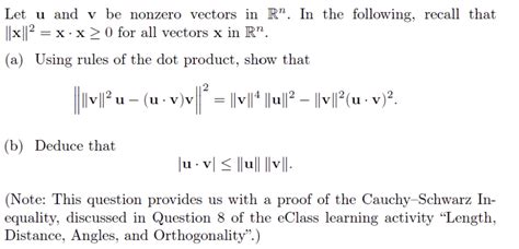 Solved Let U And V Be Nonzero Vectors In Rn In The Chegg