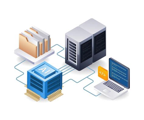 web data server artificial intelligence control flat isometric 3d